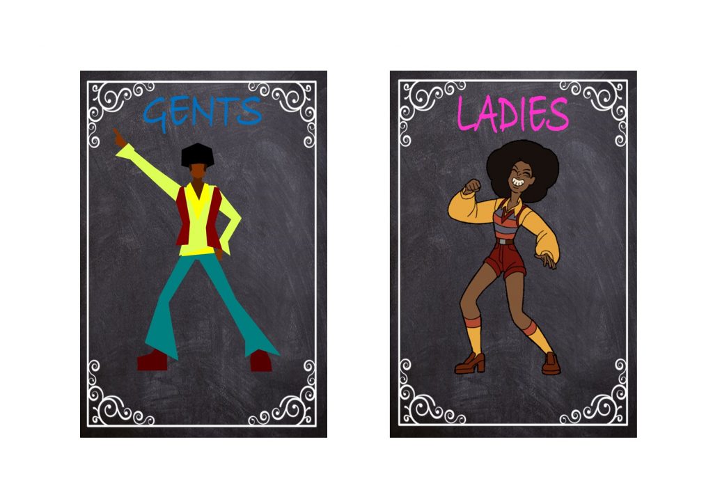 Disco Toilet Restroom Door Signs Male & Female Designs Two Signs Self ...